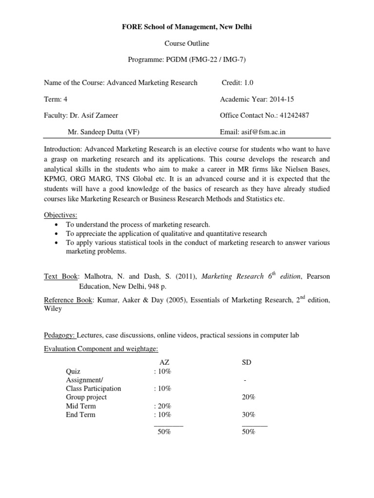 Advanced Marketing Research Course Outline | PDF | Marketing Research ...