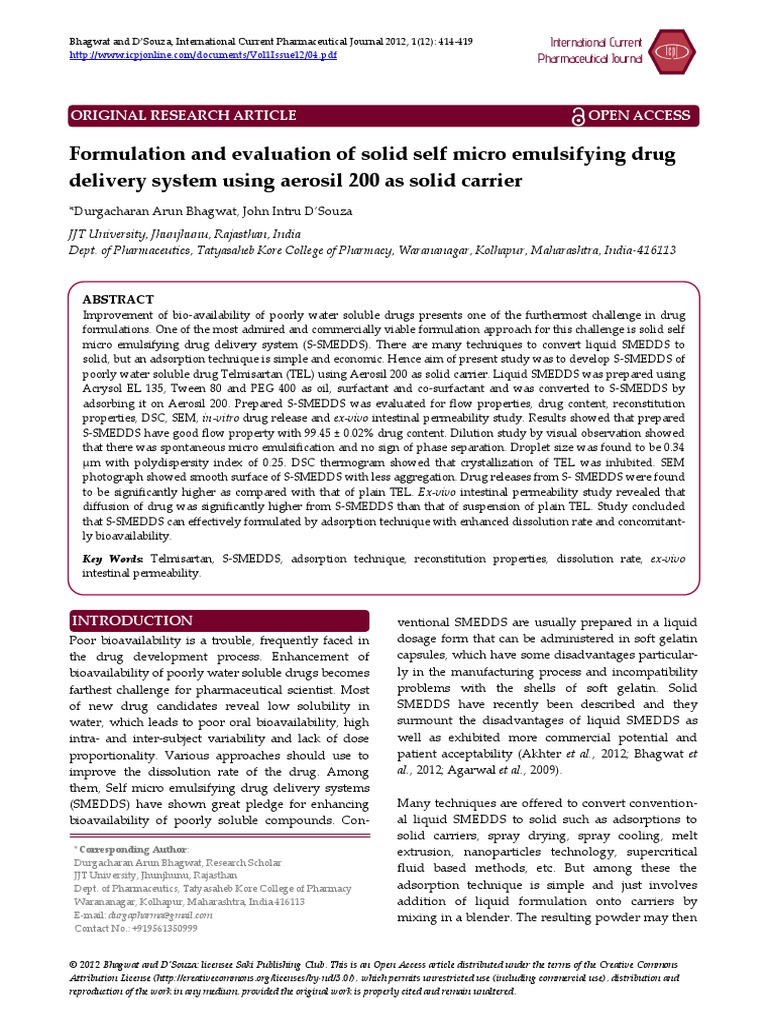 Formulation and Evaluation of Solid Self Micro Emulsifying Drug ...