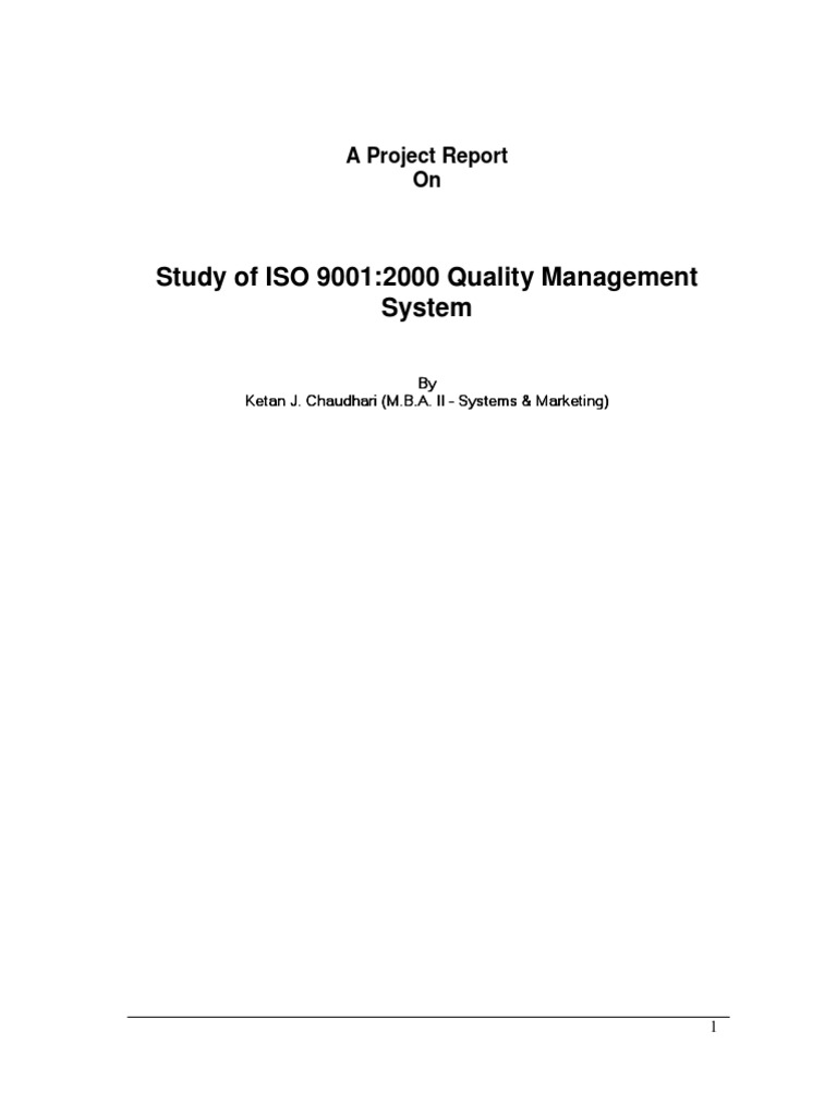 Study of ISO 9001:2000 Quality Management System: A Project Report On ...