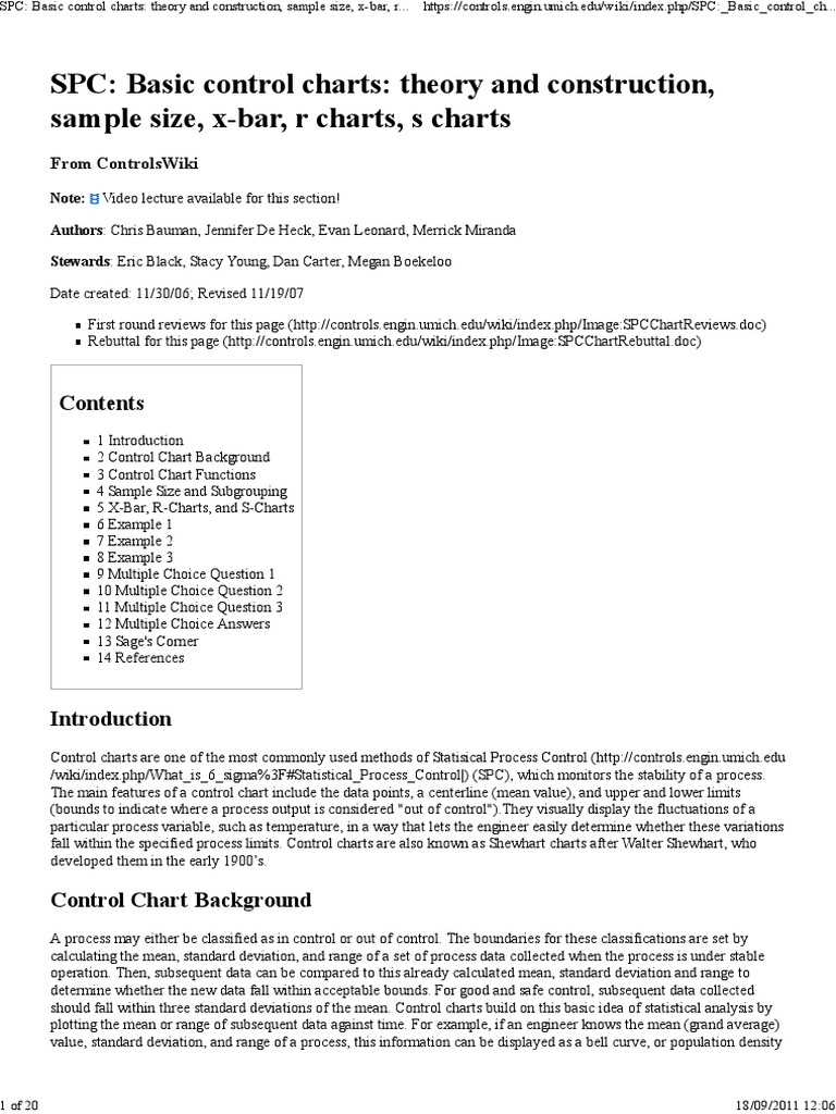 Quality Control, Basic Control Charts | PDF | Standard Deviation | Moving Average