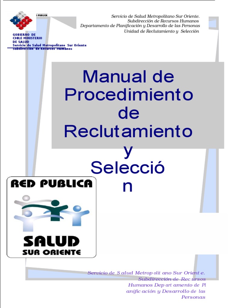 Manual de Procedimiento de Reclutamiento y Selección. Ministerio de Salud. Subdirección de ...