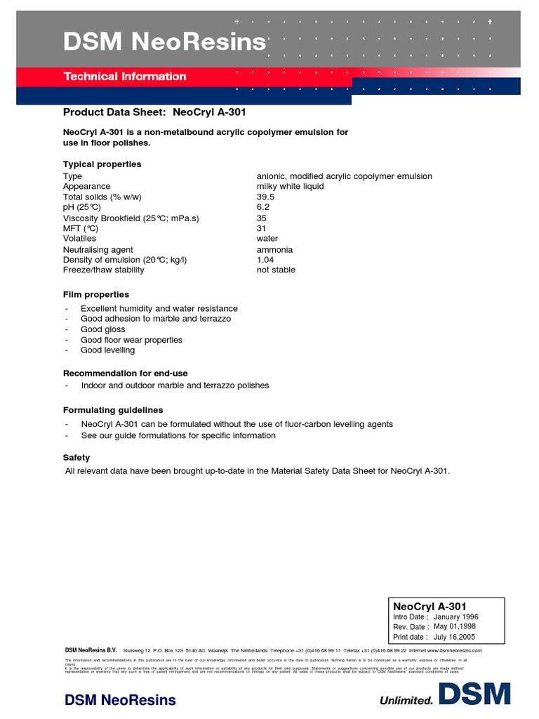 NeoCryl A-301 Product Overview | PDF