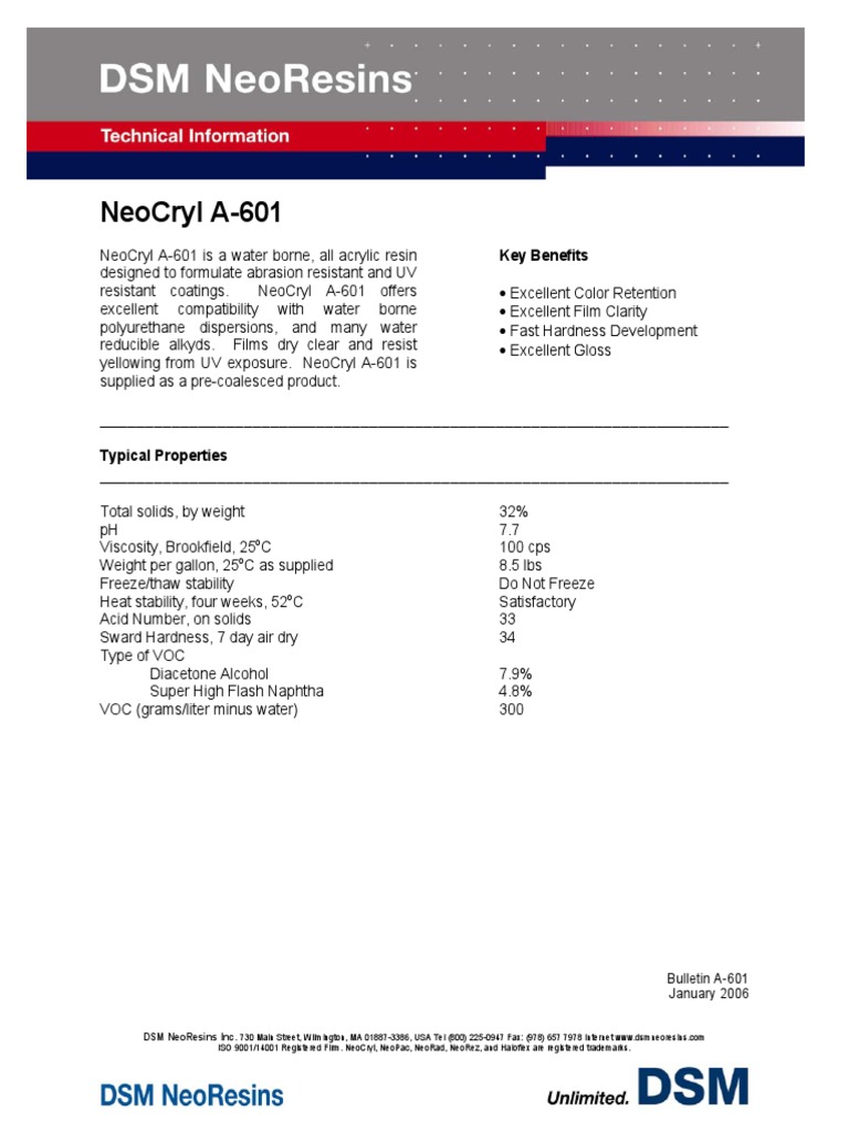 Neocryl A-601 Pds | PDF | Manmade Materials | Materials