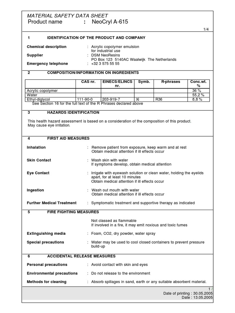 NeoCryl A-615 msds | Chemistry | Materials