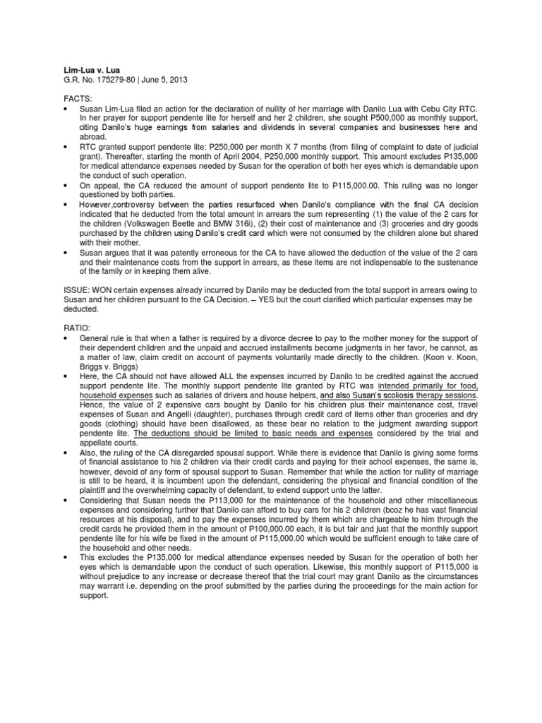 Lim-Lua v. Lua | PDF | Alimony | Expense