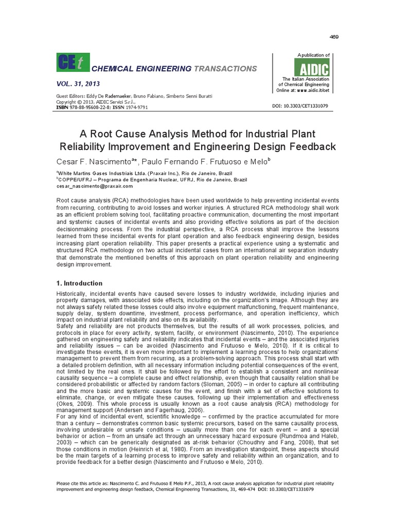 A Root Cause Analysis Method For Industrial Plant - Reliability Improvement and Engineering ...