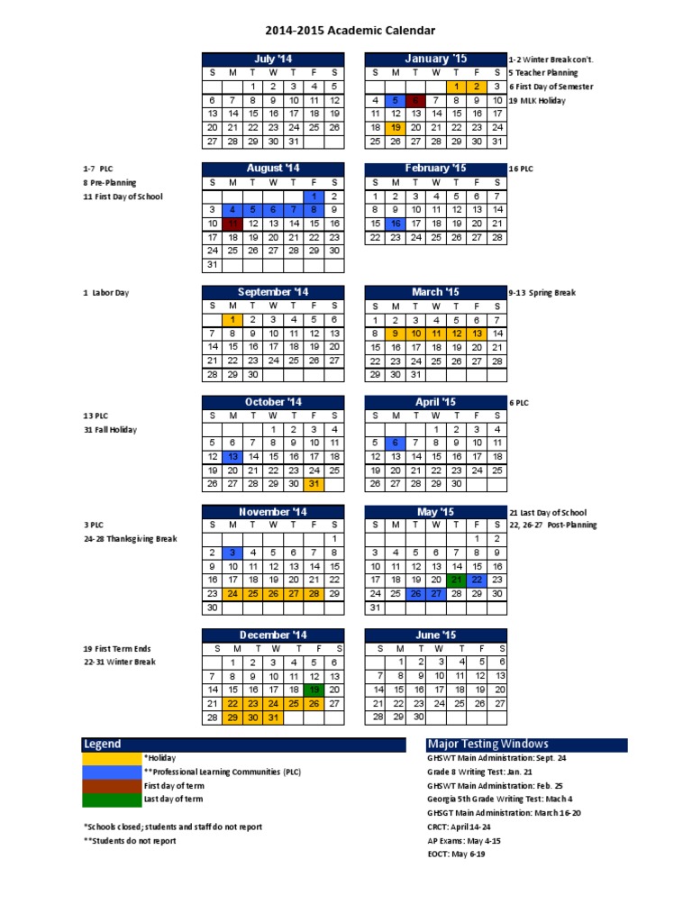 2014-2015 Academic Calendar Overview | PDF
