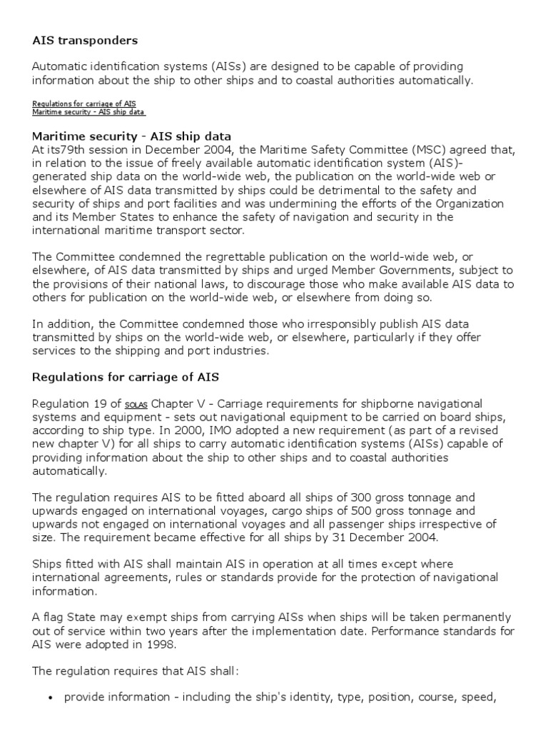 AIS Transponders: Regulations For Carriage of AIS Maritime Security ...