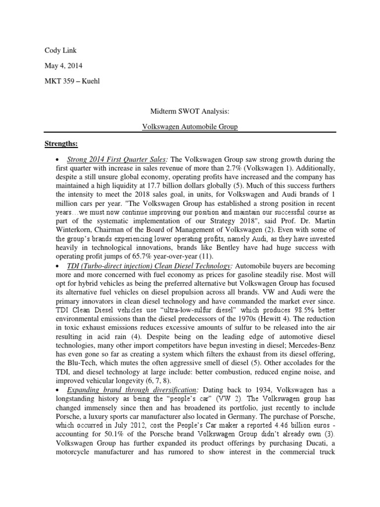 Volkswagen SWOT Analysis 2014 | PDF | Volkswagen | Volkswagen Group