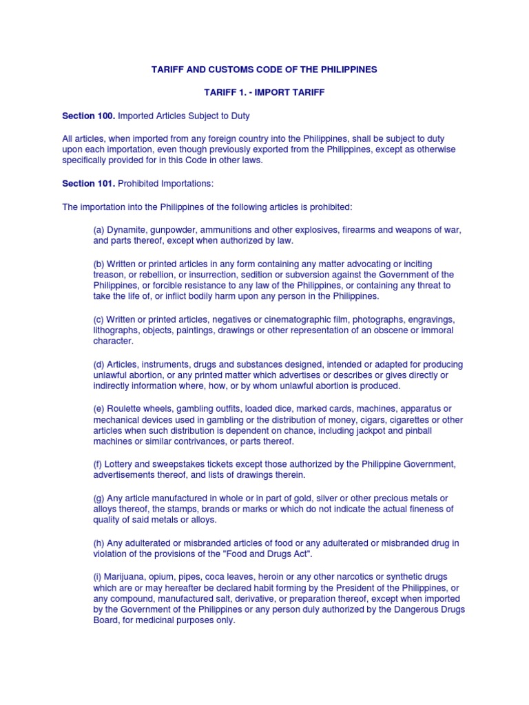 Tariff and Customs Code of The Philippines | PDF | Narcotic | Justice