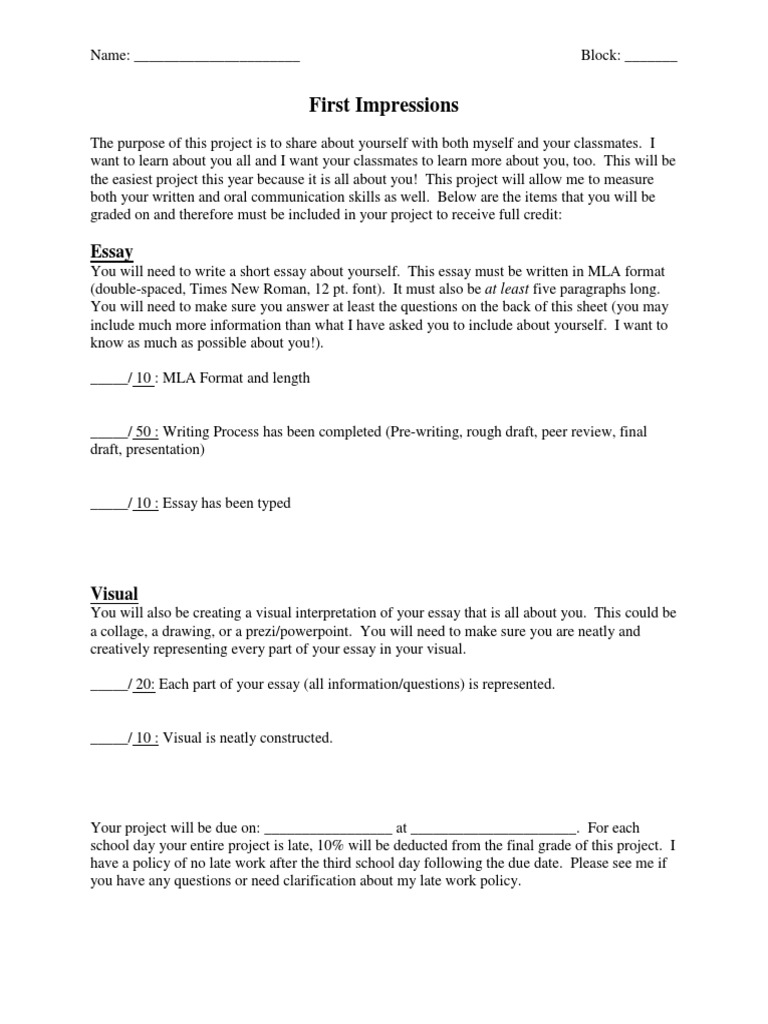 First Impressions Project Guidelines | PDF | Essays | Cognitive Science