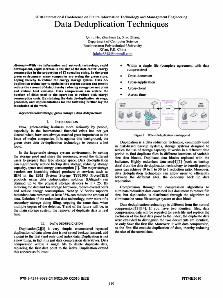 Data Deduplication Techniques | PDF | Computer Engineering | Computer ...