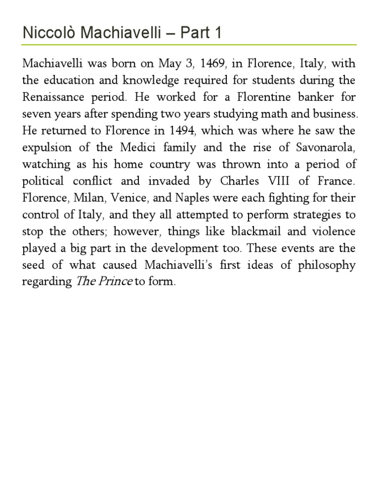 Machiavelli's Early Life and Influences | PDF | Politics | History