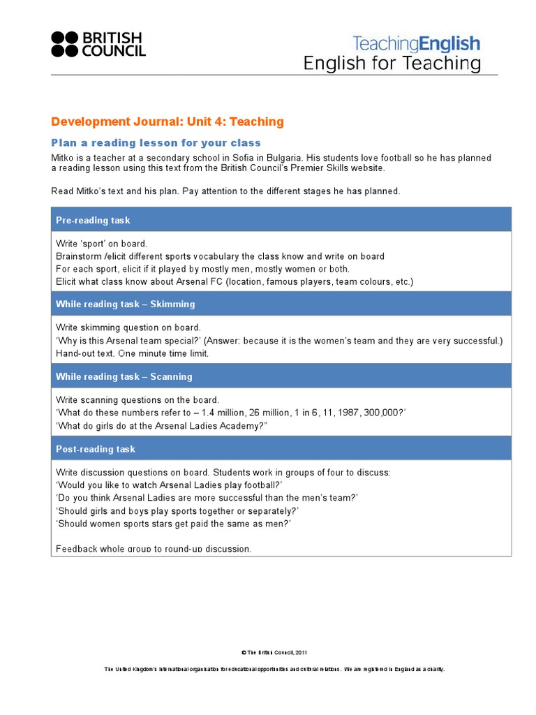 Reading Lesson Plan for Sports | PDF | Language Arts & Discipline ...