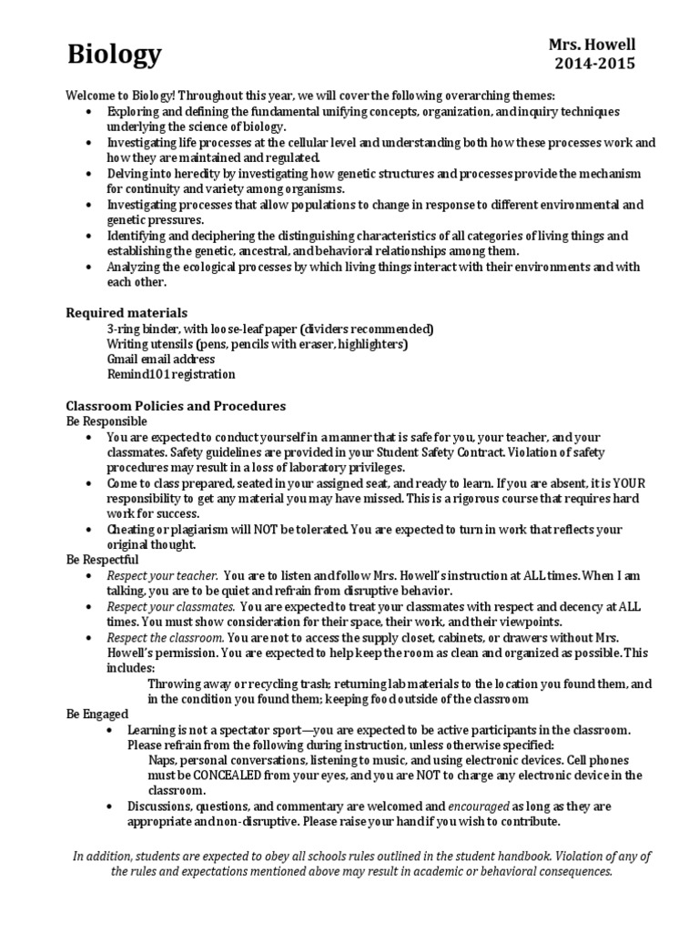 Biology Syllabus | PDF | Biology | Scientific Method
