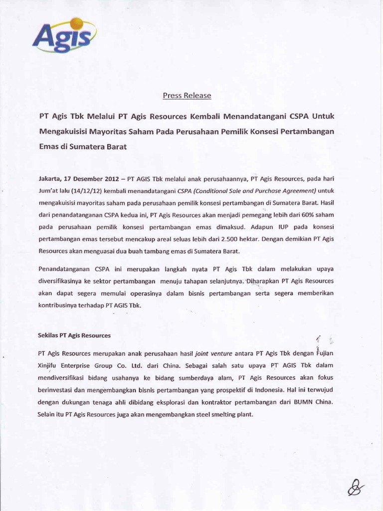 AGIS - Akuisisi Emas | PDF