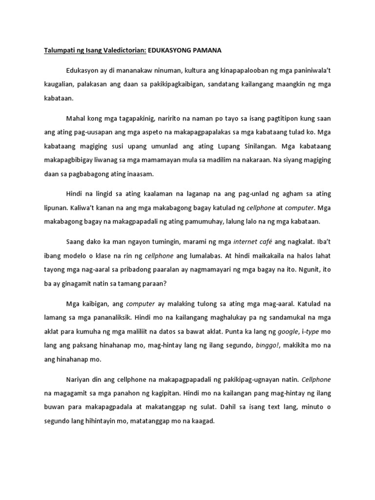 4 Talumpati 1 - Valedictorian | PDF