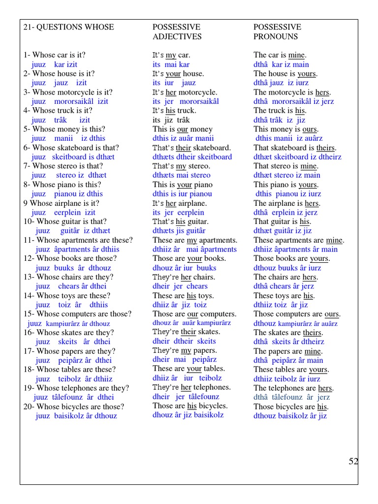 21 Questions Using Whose | PDF | Grammar | Syntax