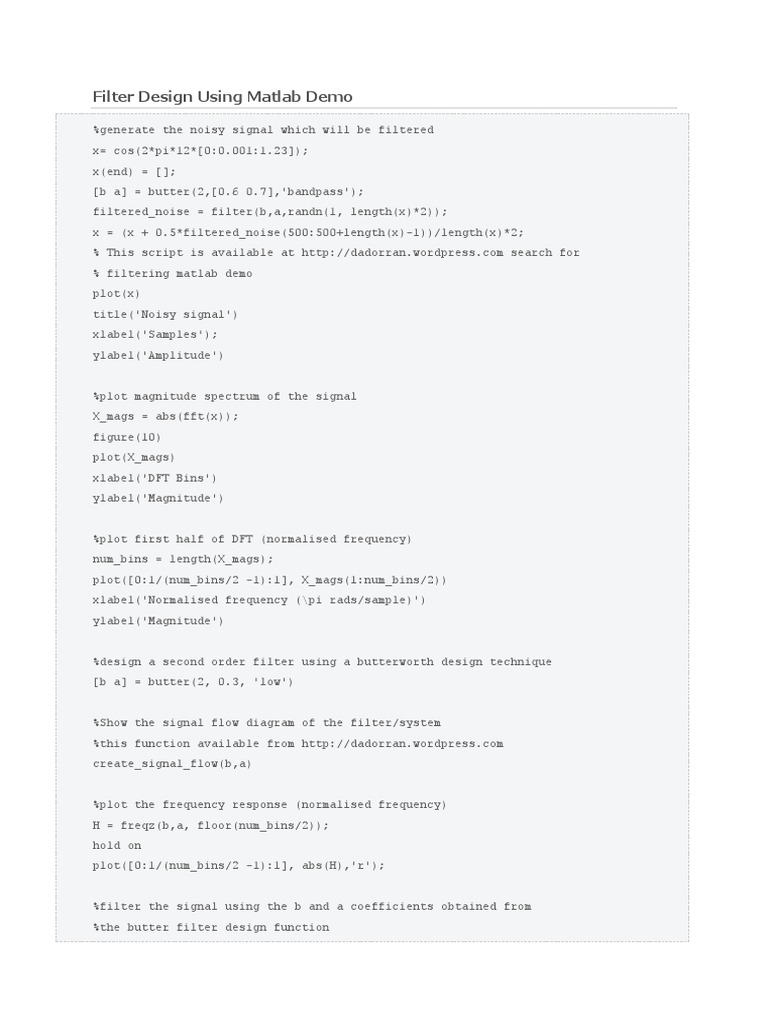 Filter Design Using Matlab | Download Free PDF | Filter (Signal Processing) | Digital Signal ...