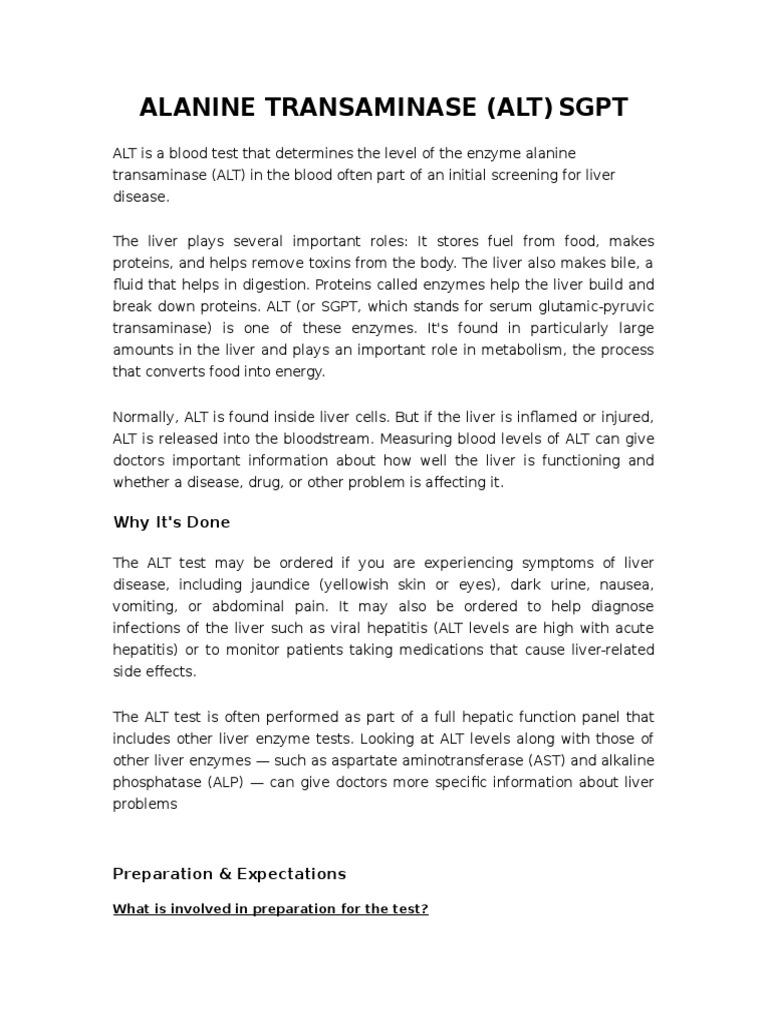 ALT Practical Handout For 2nd Year MBBS | PDF | Alanine Transaminase ...