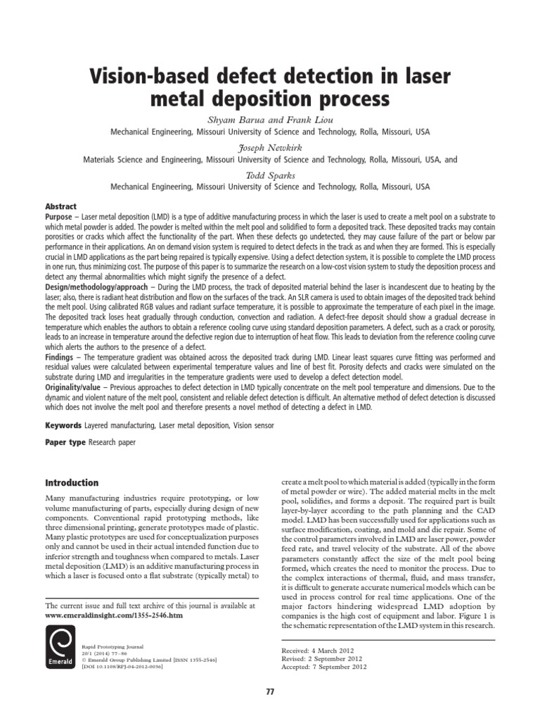 Vision-Based Defect Detection in Laser Metal Deposition Process | PDF ...