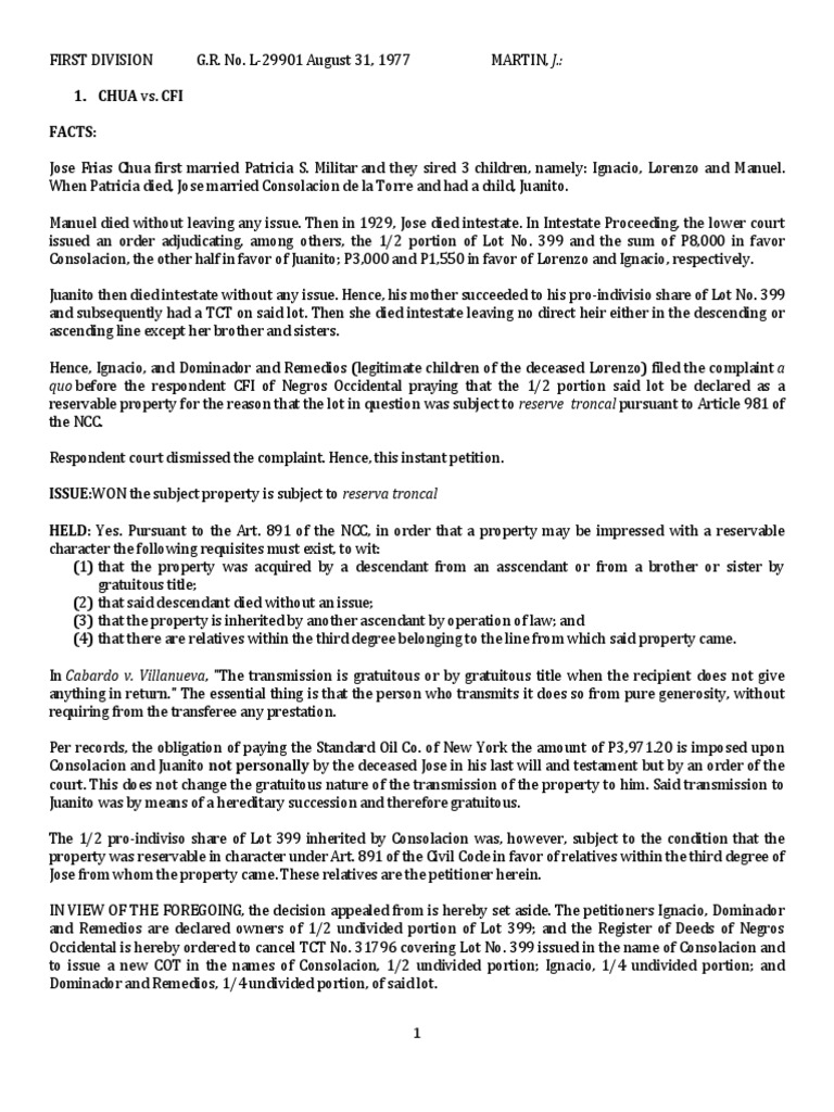 Chua vs. Cfi Facts | PDF | Inheritance | Fee Simple