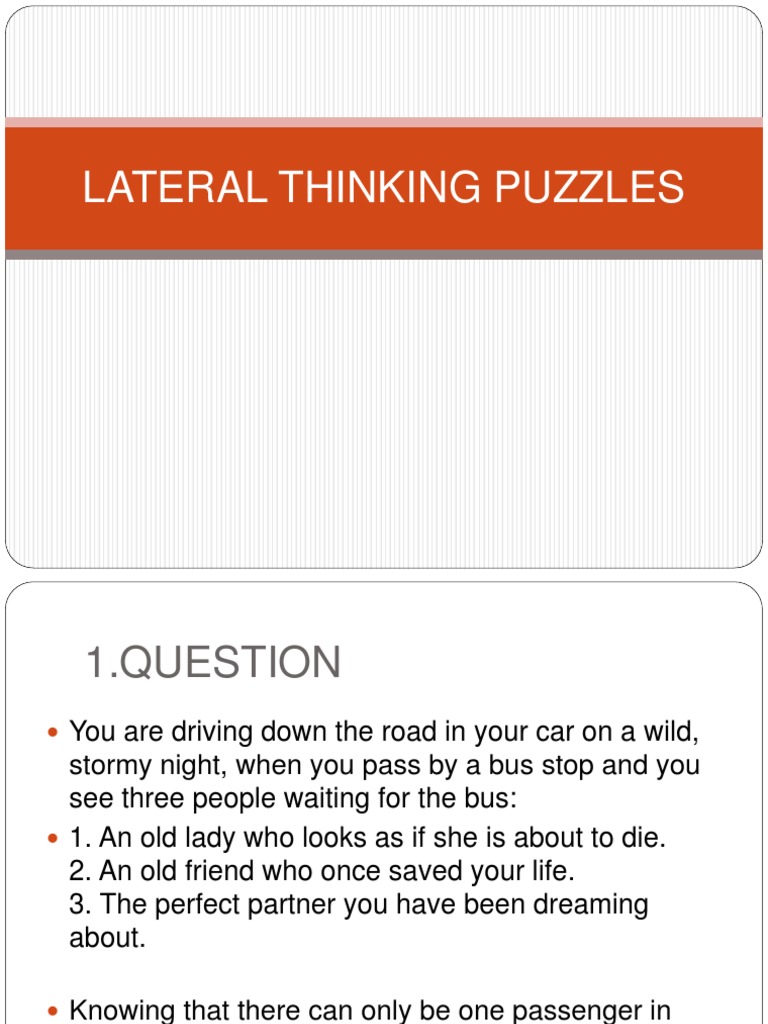 LATERAL THINKING PUZZLES | PDF | Elevator | Violence