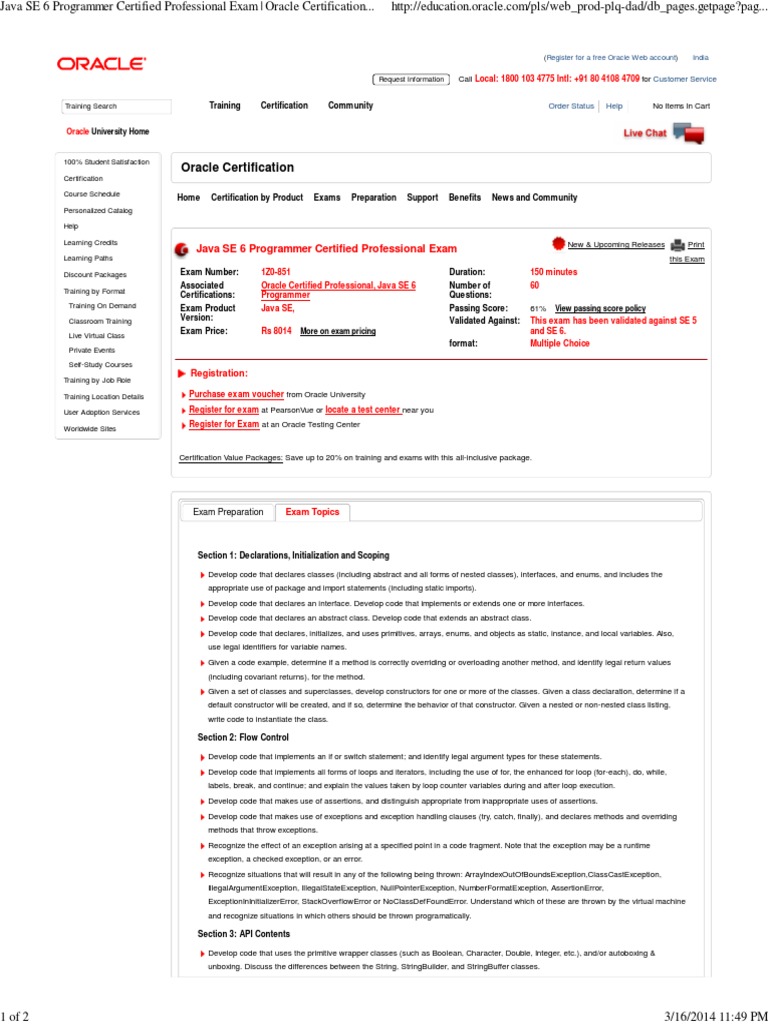 Java Se 6 Programmer Certified Professional Exam Oracle Certification Exam Pdf Method 