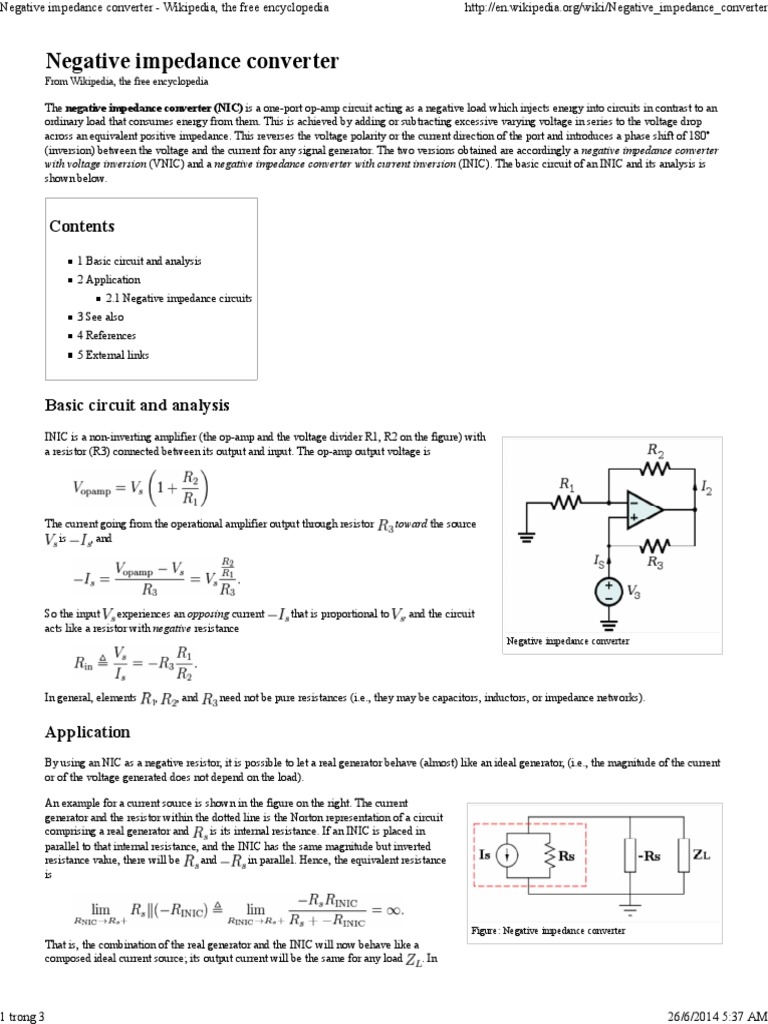 Negative Impedance Converter - Wikipedia, The Free Encyclopedia | PDF | Electrical Impedance ...