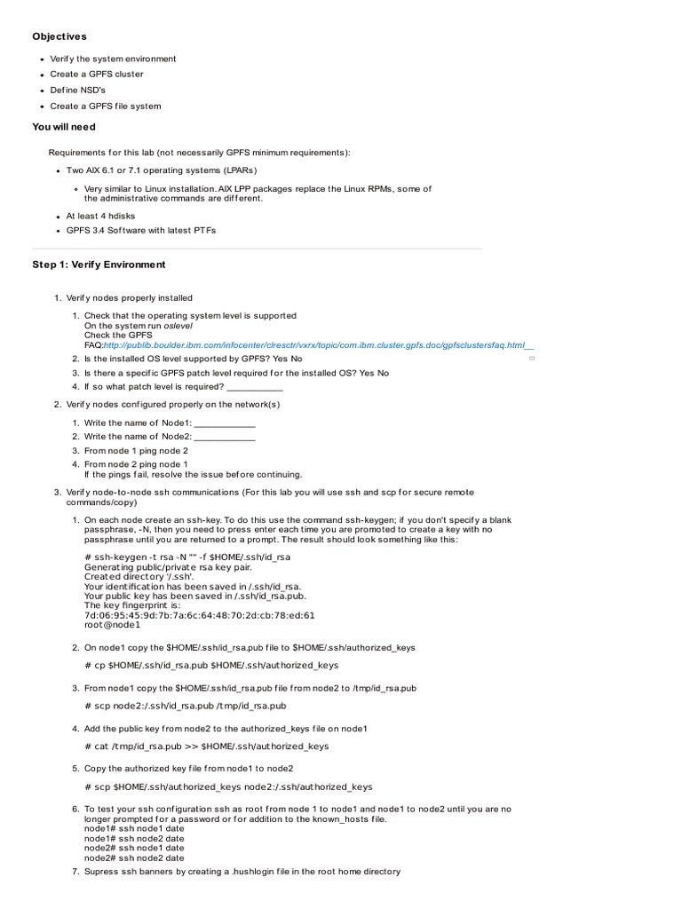 Install and Configure A GPFS Cluster On AIX | PDF | Computer Cluster | Secure Shell