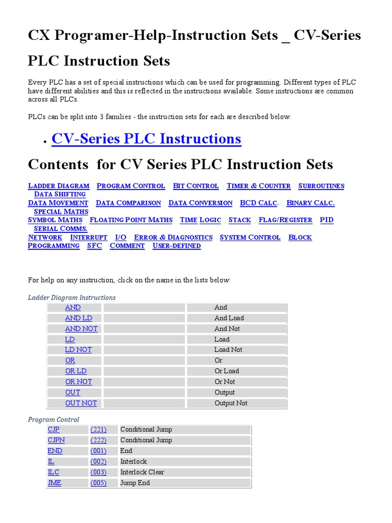 CX Programer-Help-Instruction Sets - CV-Series | PDF | Binary Coded ...