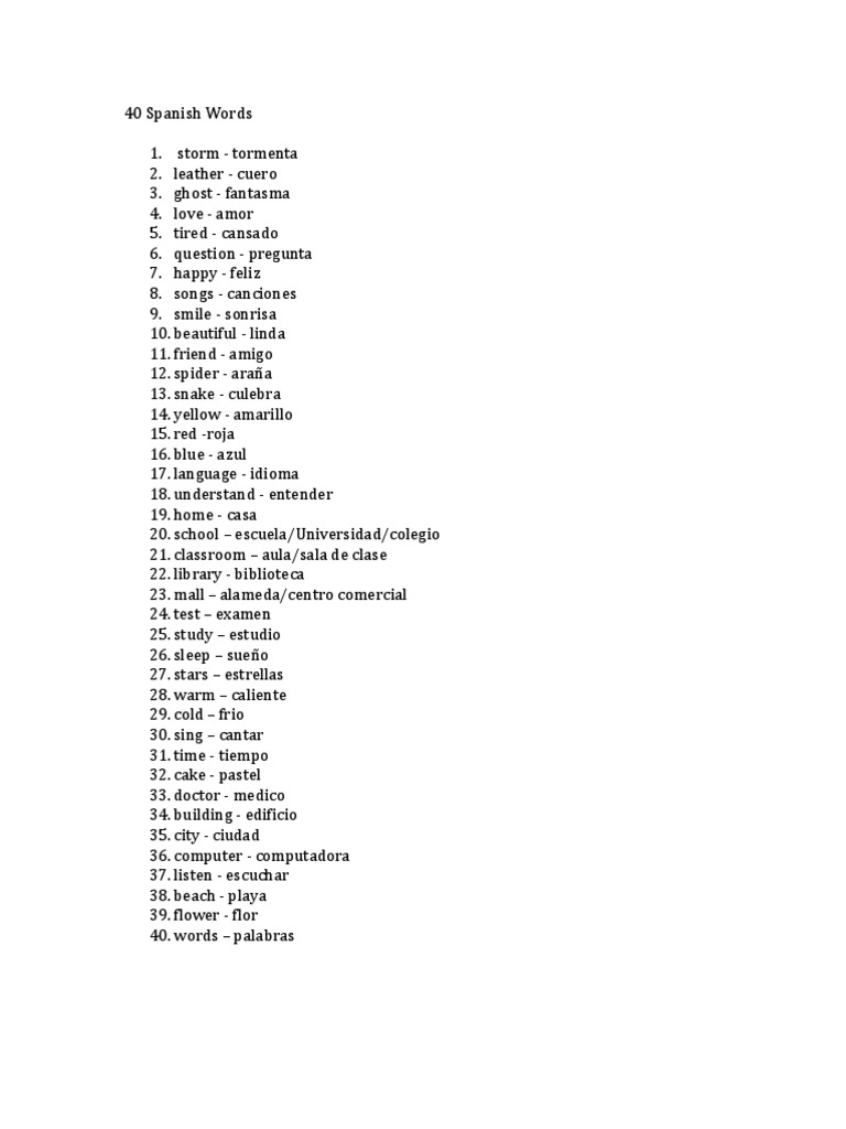 40 Random Spanish Words With English Translation | PDF