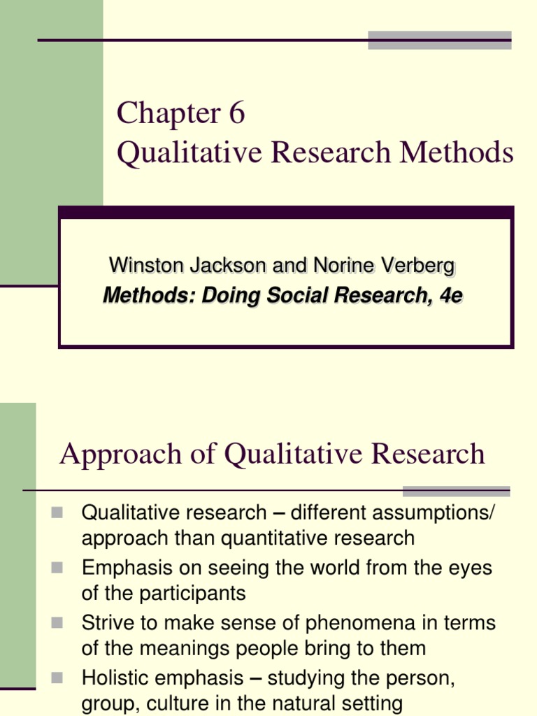 Qualitative Research Methods: Winston Jackson and Norine Verberg | PDF ...