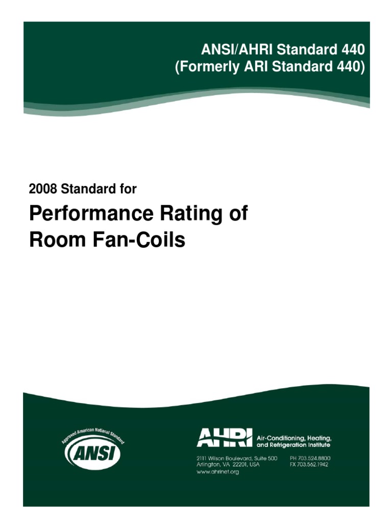 AHRI Standard 440-2008 Performance Rating of Room Fan Coils | PDF ...