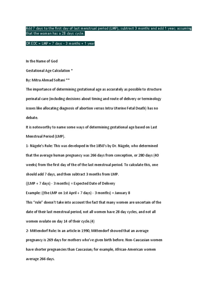 Add 7 Days To The First Day of Last Menstrual Period | PDF | Human ...