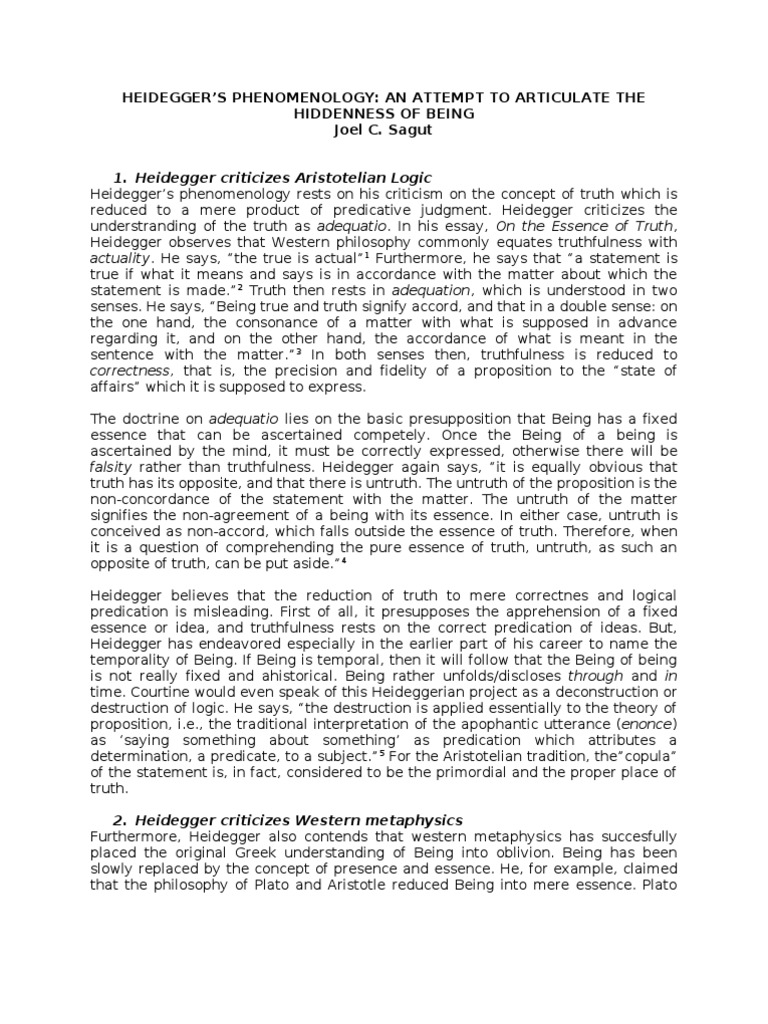 Heidegger's Phenomenology, An Attempt To Articulate The Hiddenness of ...