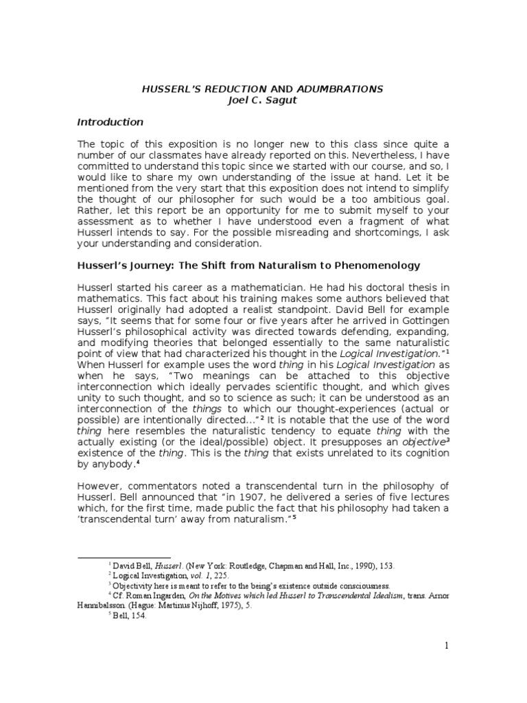 Husserl's Reduction and Adumbrations | PDF | Edmund Husserl ...