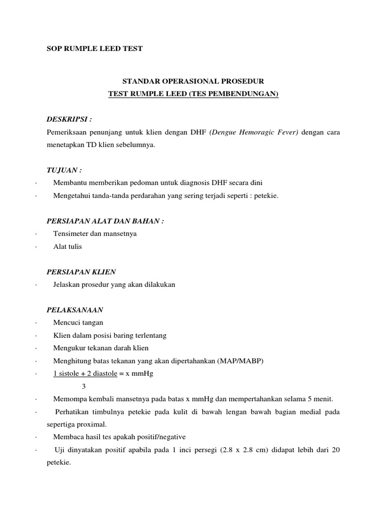 SOP Tes Rumple Leed untuk DHF | PDF | Teknologi & Rekayasa