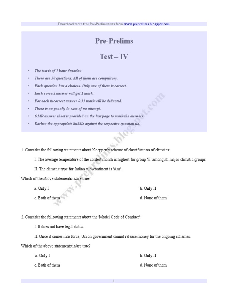 Pre-Prelims Test - IV | PDF | Nature