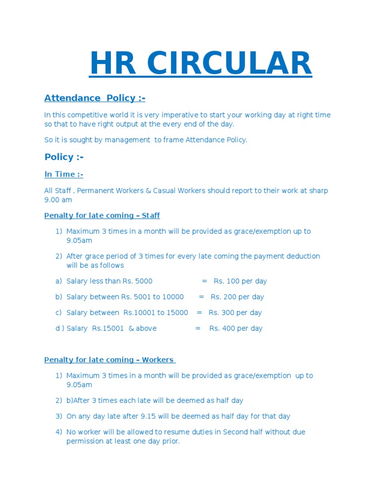 HR Attendance Policy Circular Under 40 Characters | PDF