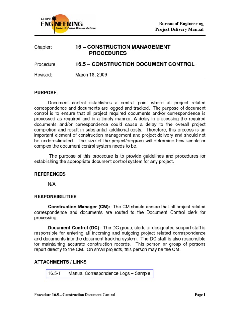 16 - Construction Management Procedures 16.5 - Construction Document ...
