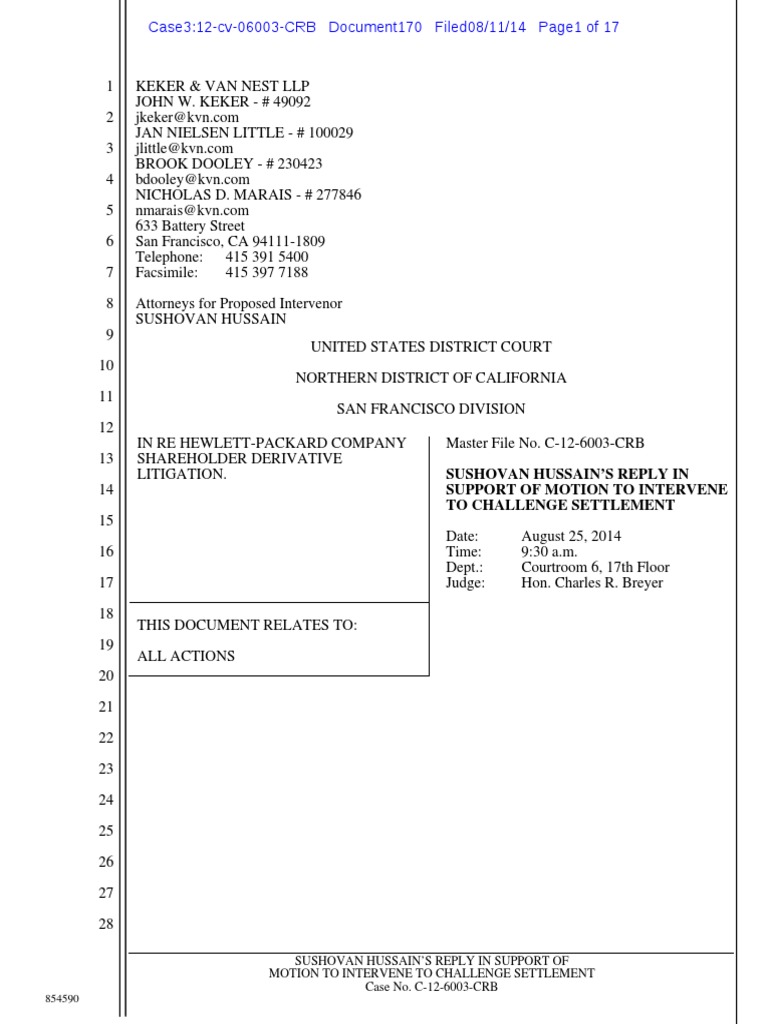 Sushovan Hussain's Reply ISO Motion | PDF | Hewlett Packard | Lawsuit