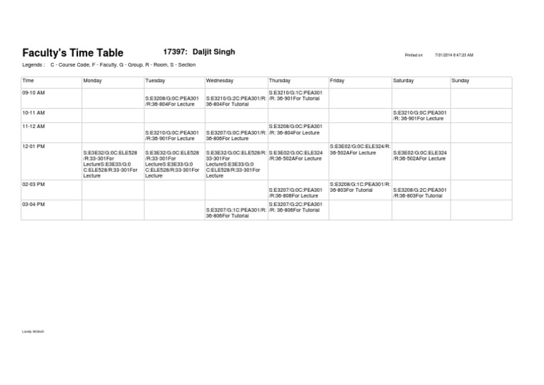 R PT Timetable Faculty | PDF | Teaching Methods & Materials