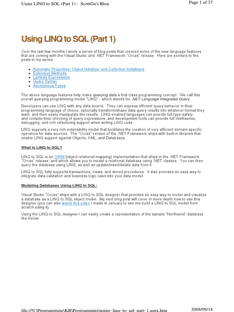 LINQ To SQL | PDF | Language Integrated Query | Sql