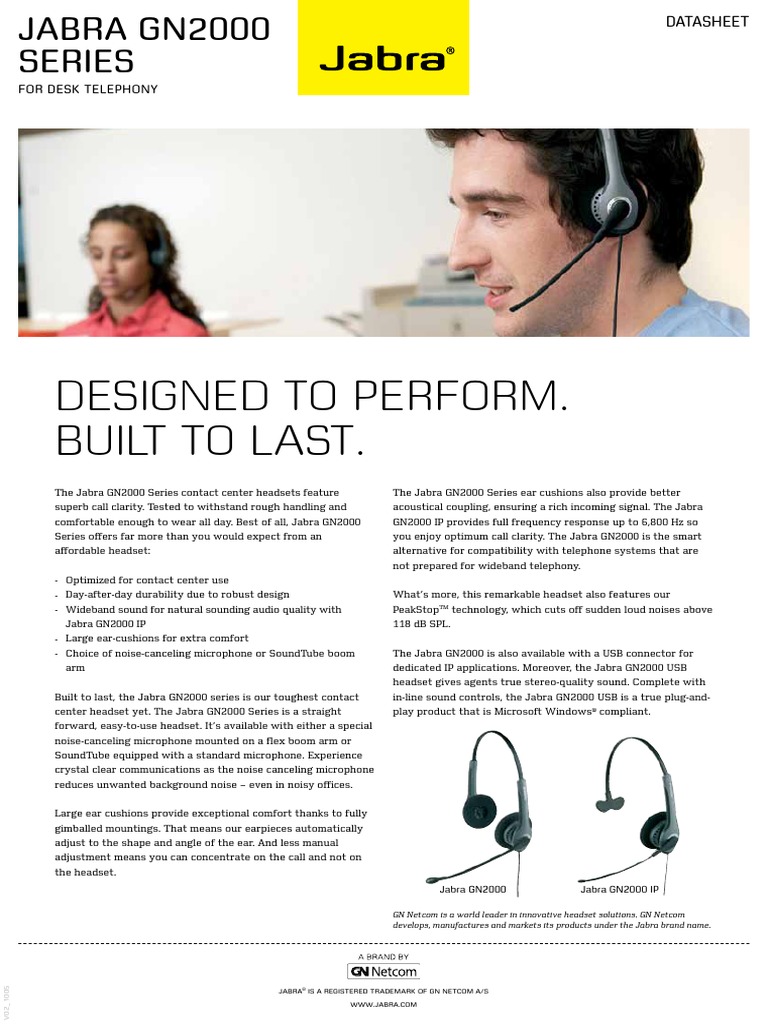Datasheet Jabra GN2000 Desk V02 1005 Low | PDF | Microphone | Headphones