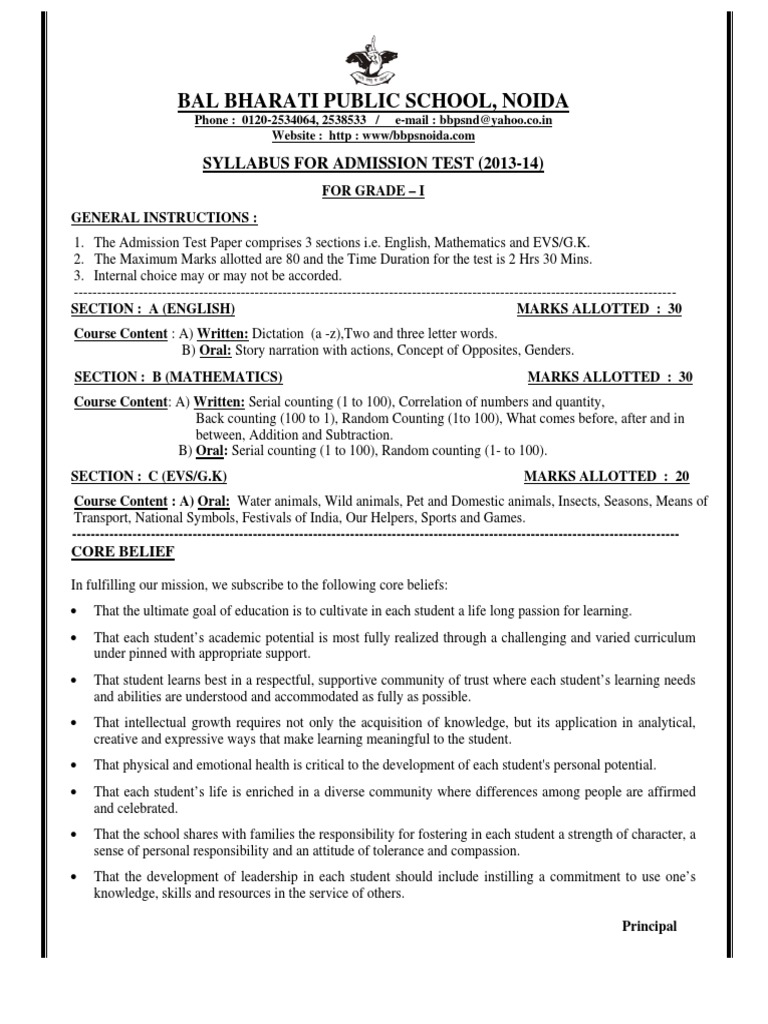 BBPS Noida Admission Test Syllabus 2013-14 | PDF | Students | Syllabus
