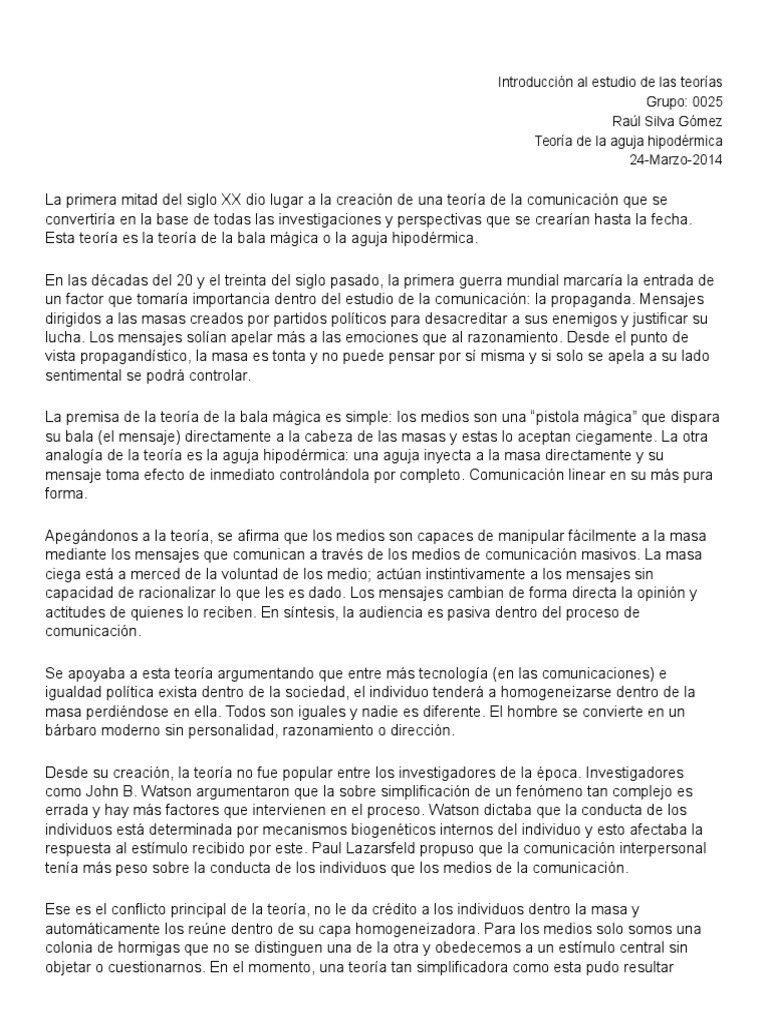 Teoria de La Bala Magica | PDF | Unión Europea | Ciencia cognitiva