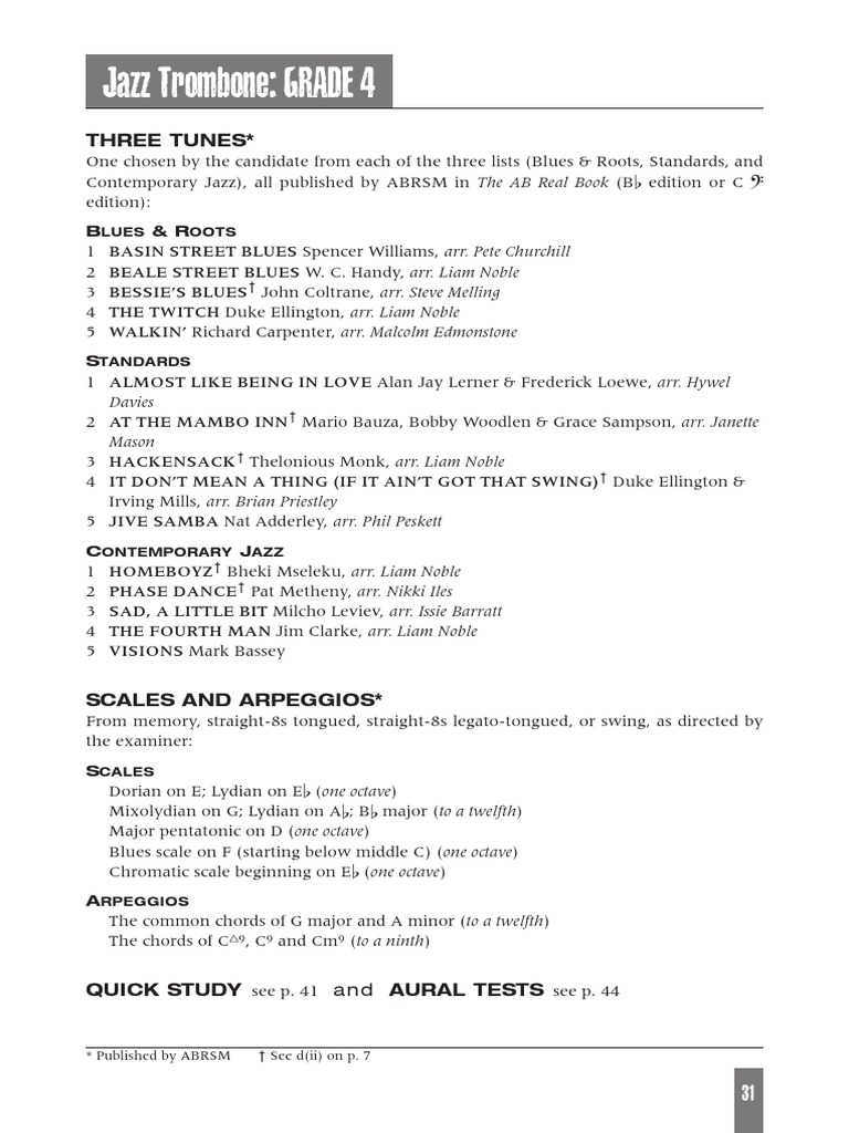 ABRSM Grade 4 Jazz Trombone Tunes | PDF