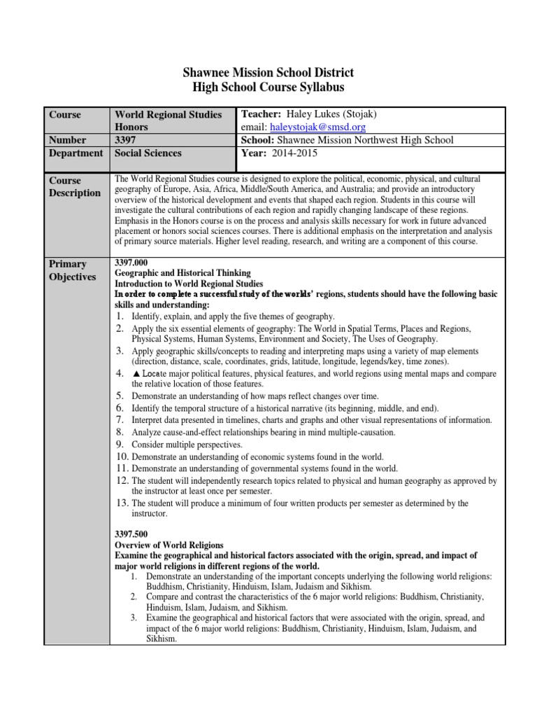 World Regional Studies H Syllabus 14.15 | PDF | Geography | Asia