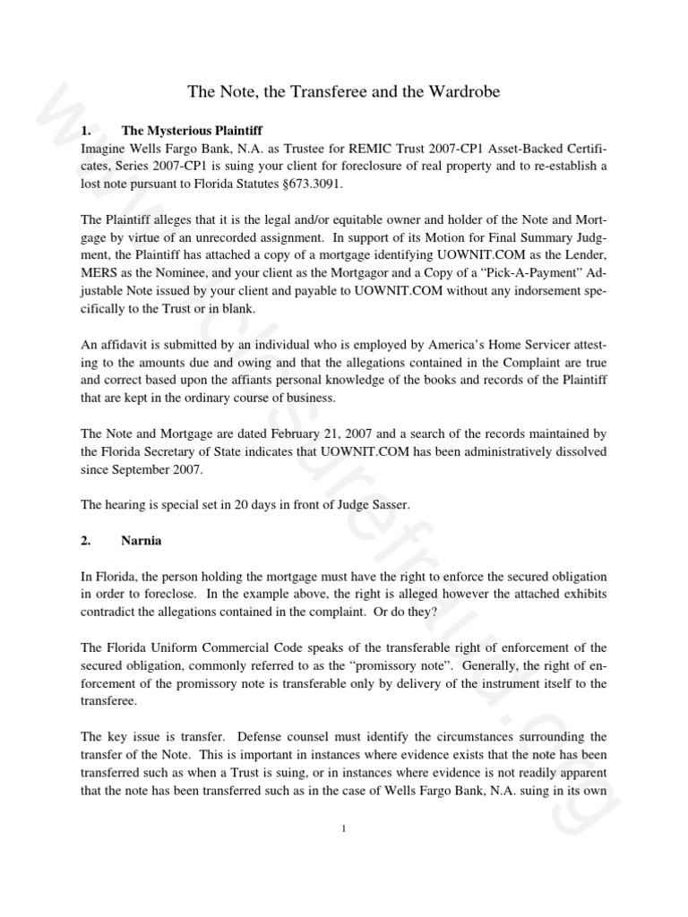 Uniform Commercial Code UCC – The Note The Transferee and the Wardrobe ...